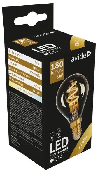 Prémiová designová retro LED žárovka E14 3W 180lm EXTRA TEPLÁ G45 filament ekv. 19W 3 roky