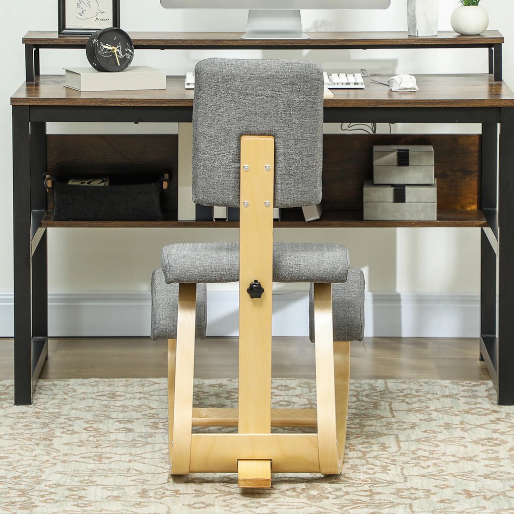 HOMCOM Ergonomická Kolenní Židle s Opěrkou, Houpací Kolenní Sedák, Ergonomická Dřevěná Židle, Ortopedická Kancelářská Židle, Korektor Držení Těla, Úl…