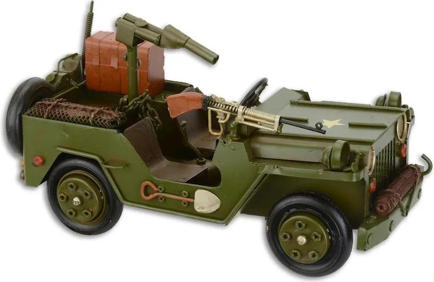 Plechový model - Armádní Jeep se zbraní