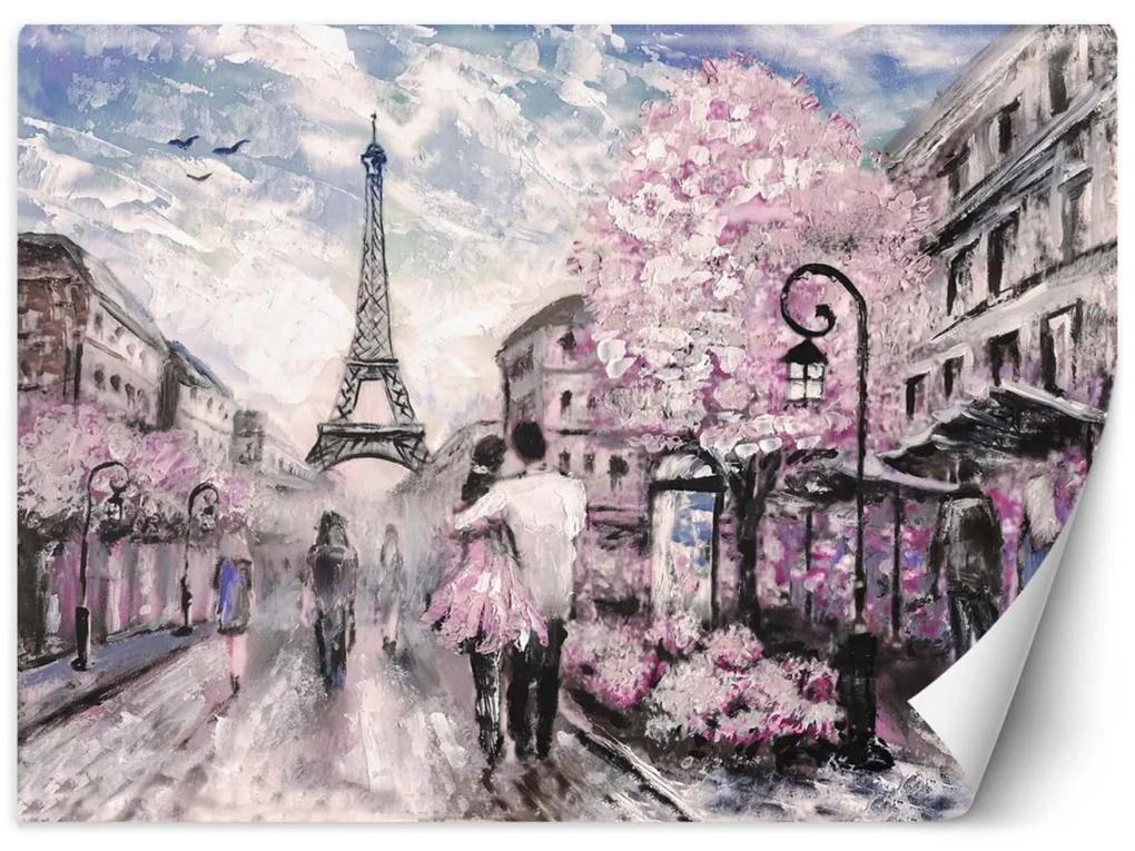 Fototapeta, Pár Paříž jako malovaná růžová - 250x175 cm