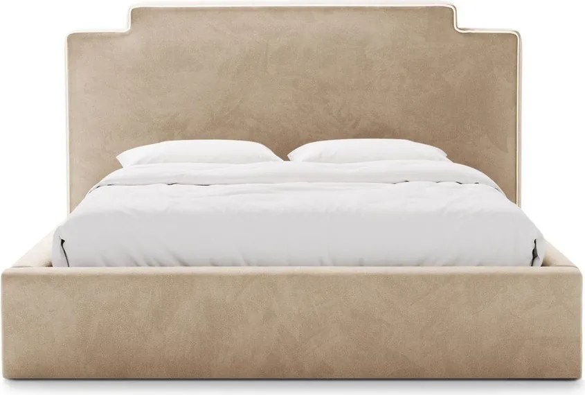 Béžová čalouněná dvoulůžková postel s úložným prostorem s roštem 160x200 cm Princess – Micadoni