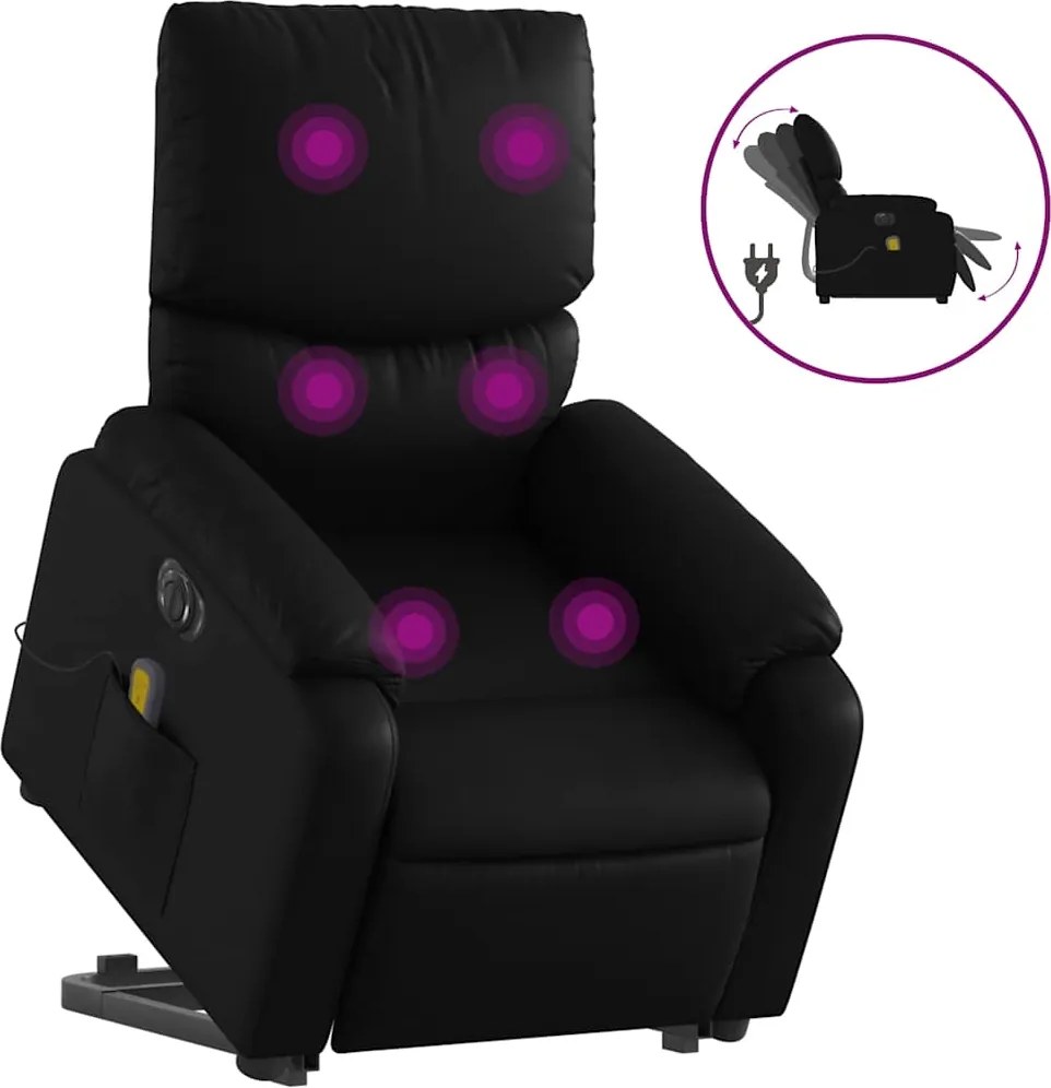 Elektrické zvedací masážní polohovací křeslo černé umělá kůže 3204907
