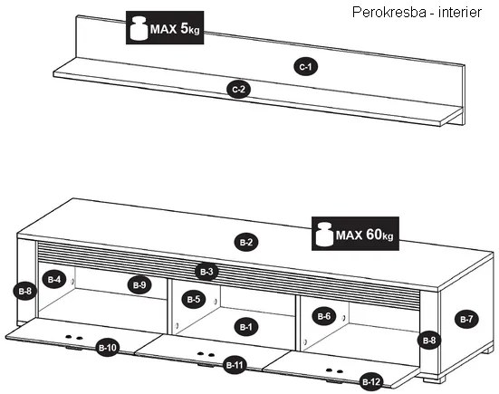 TV stolek s policí Campari, dub/krémový lesk