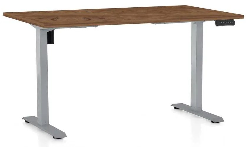 Výškově nastavitelný stůl OfficeTech B, 140 x 80 cm, šedá podnož, dub silverjack