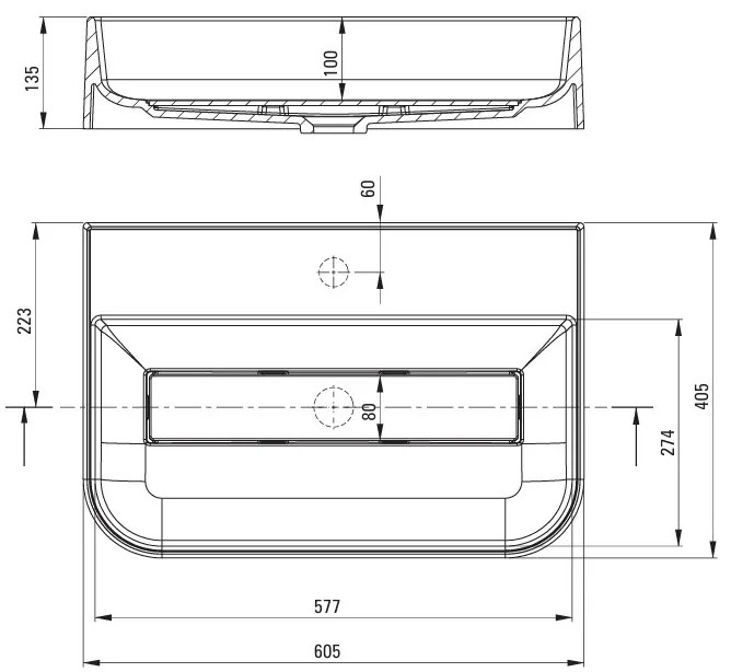 Deante Arnika, granitové umyvadlo na desku 605x405x135 mm, šedá, DEA-CQA_SU6S