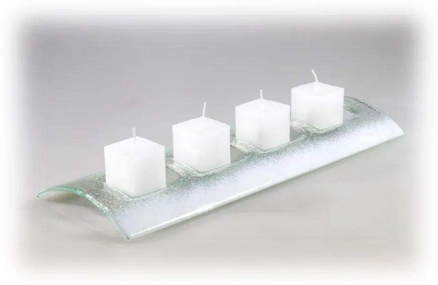 BDK-GLASS Skleněný svícen TUNNEL na 4 svíčky bílý | BIANO