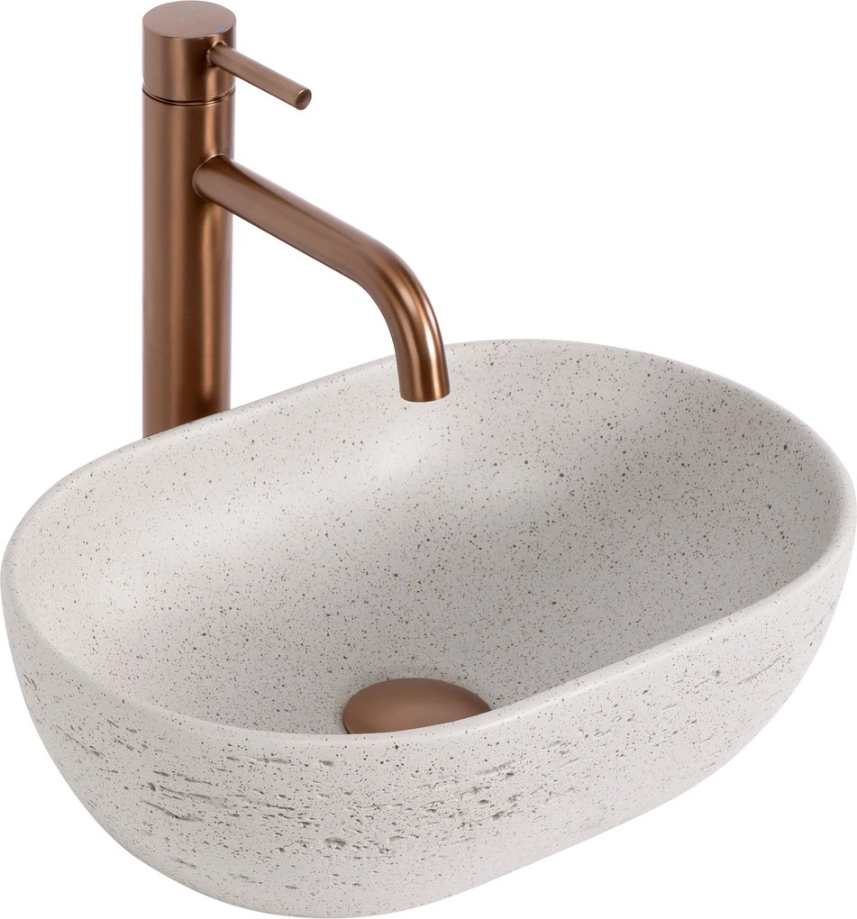 Rea Mira, oválné umyvadlo na desku, 375x255x120mm, béžová-imitace kamene, REA-U3224