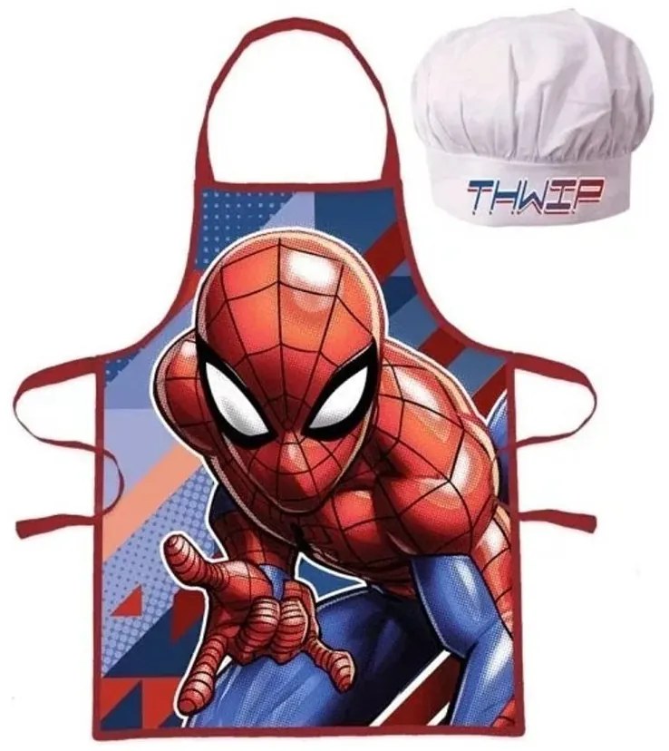 Dětská / chlapecká zástěra s kuchařskou čepicí Spiderman - motiv Thwip - pro děti 3 - 8 let