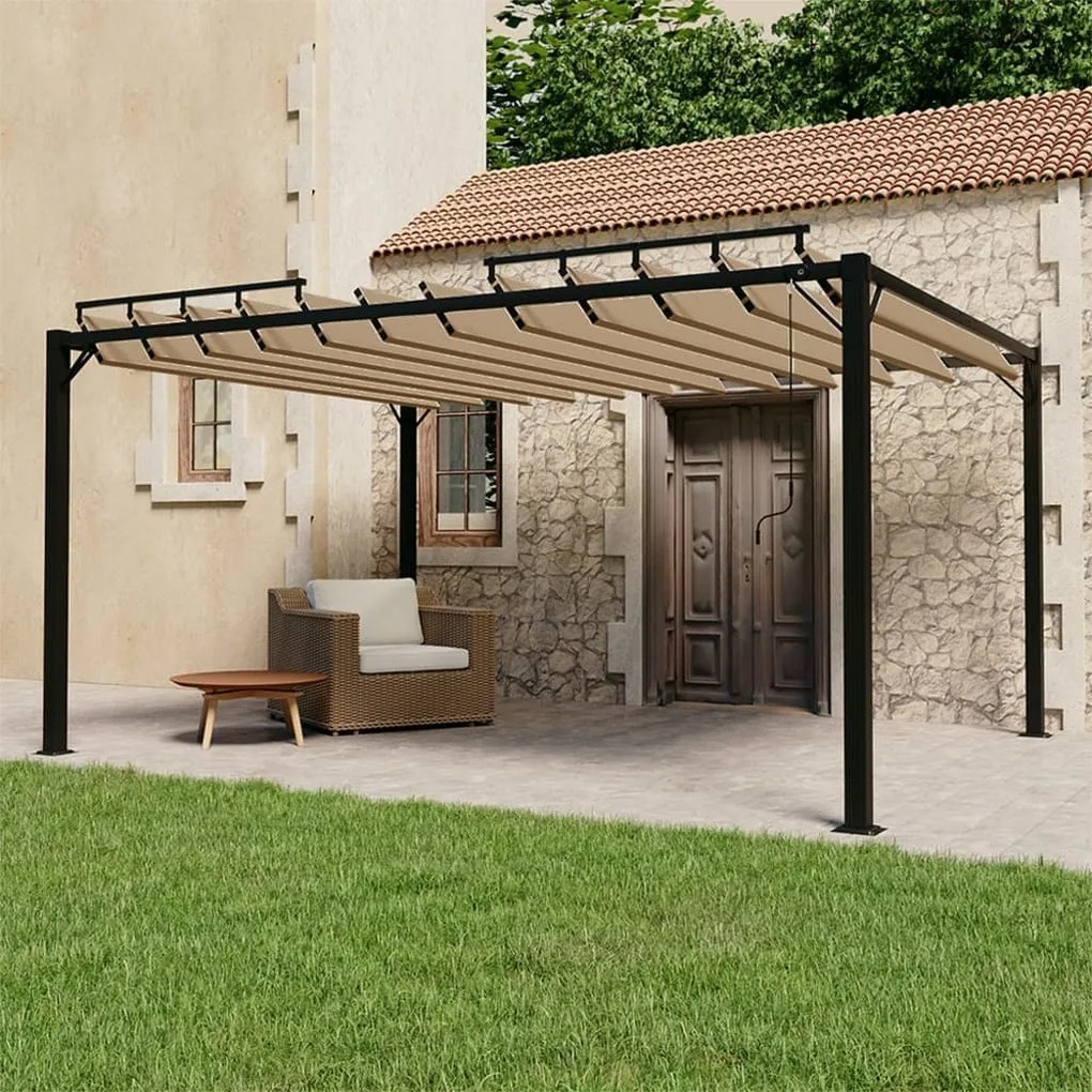 Altán s lamelovou střechou 3 x 4 m taupe tkanina a hliník 313928