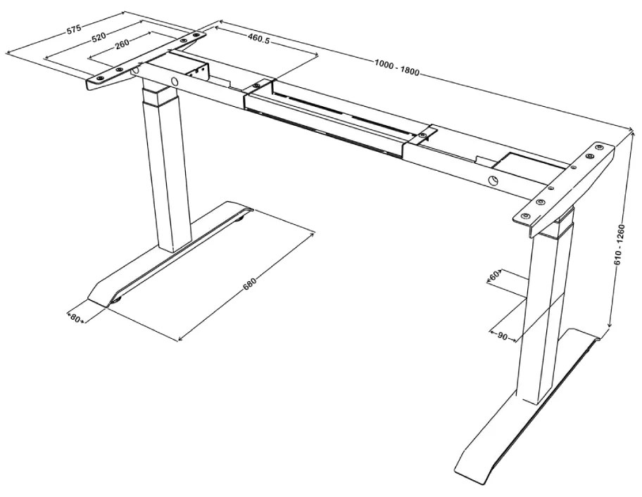 Výškově nastavitelný stůl Liftor Expert, černý, Bez desky, elektricky polohovatelný