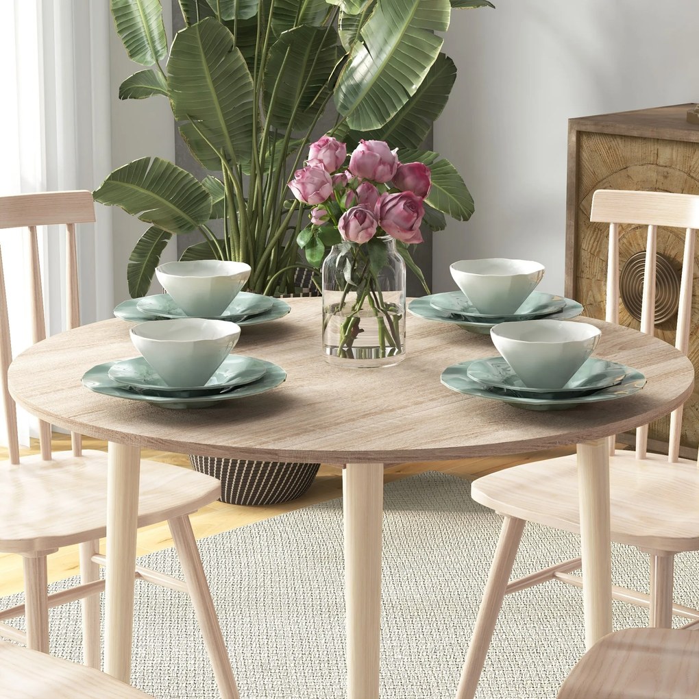 HOMCOM Skládací jídelní stůl s 2 sklápěcími listy - rozkládací kulatý stůl - úsporný s dřevěnými nohami Ø89 x 73.5H cm