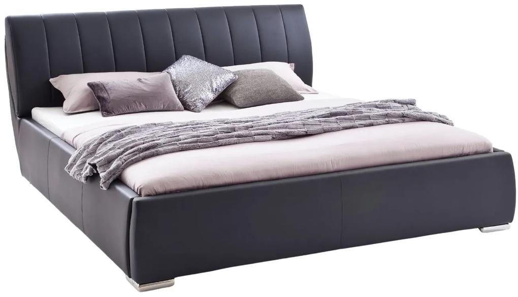 OnaDnes -20% Černá koženková dvoulůžková postel Meise Möbel Bern 180 x 200 cm s úložným prostorem