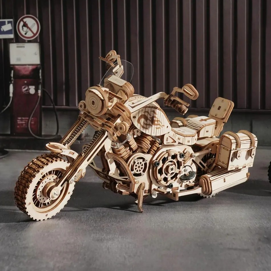 RoboTime 3D dřevěné mechanické puzzle Motorka (cruiser)