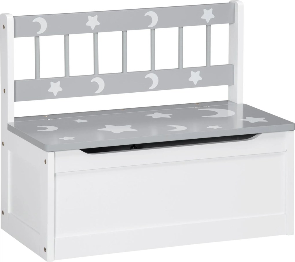 ZONEKIZ 2-v-1 Dětský úložný box od 18 měsíců s pomalým zavíráním víka, úložná lavice pro dětský pokoj, nosnost 50 kg, 60x30x50 cm, šedá a bílá | Aosom