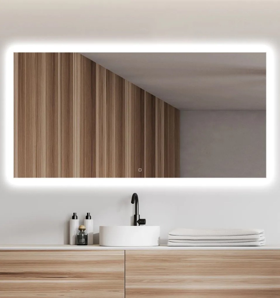 Zrcadlo do koupelny na zeď do pokoje do ložnice do předsíně na chodbu AMBIENTE 140 x 70 cm s LED podsvícením  po celém obvodu a dotykovým senzorem 412-337