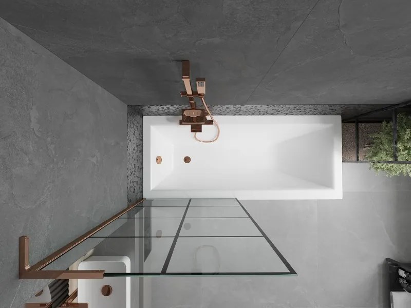 Mexen Next L, 1-křídlová vanová zástěna 80 x 150 cm, 6mm čiré sklo-černý vzor, ​​růžové zlato profil, 895-080-000-03-77-60