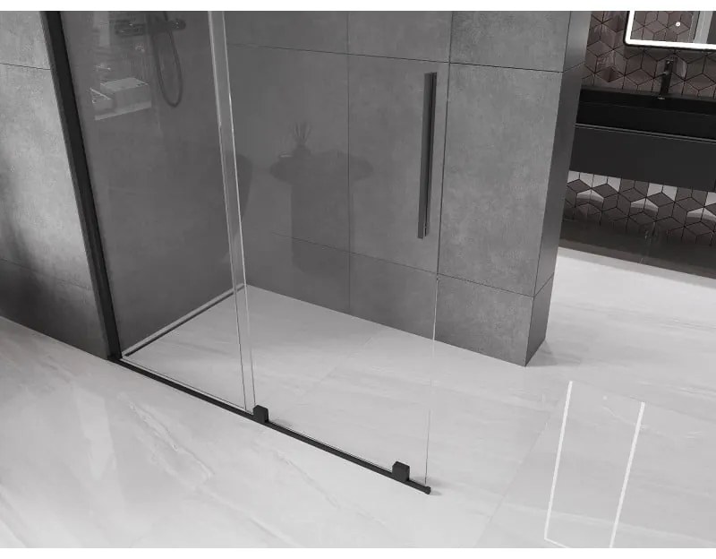 Mexen Velar, posuvné dveře do otvoru typ Walk-In 160 cm, 8mm čiré sklo, černá matná, 871-160-000-03-70