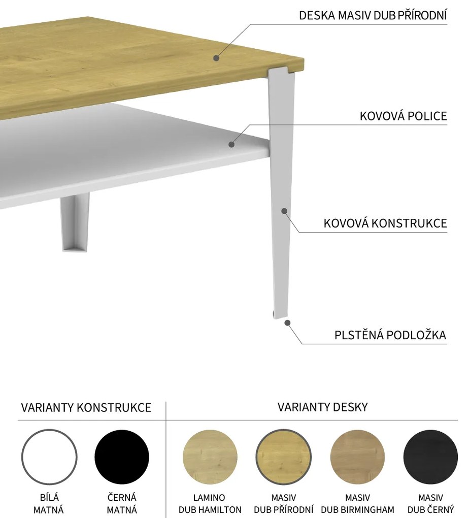 Bílý konferenční stolek C30, dub Hamilton ZVOLTE TYP DŘEVA:: Masiv dub PŘÍRODNÍ, ZVOLTE PŘÍSLUŠENSTVÍ:: Bez police