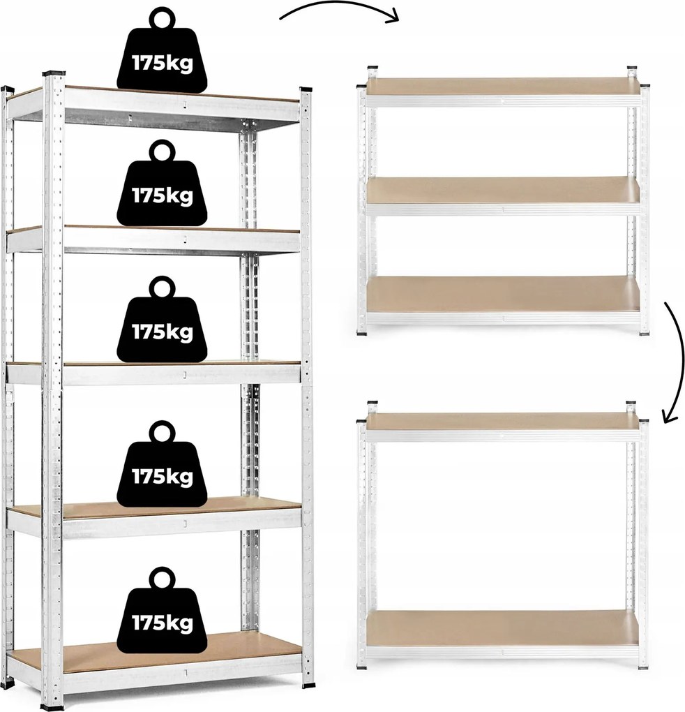 Skladový regál 180x90x40 cm pozinkovaná ocel 5 polic 875 kg ModernHome