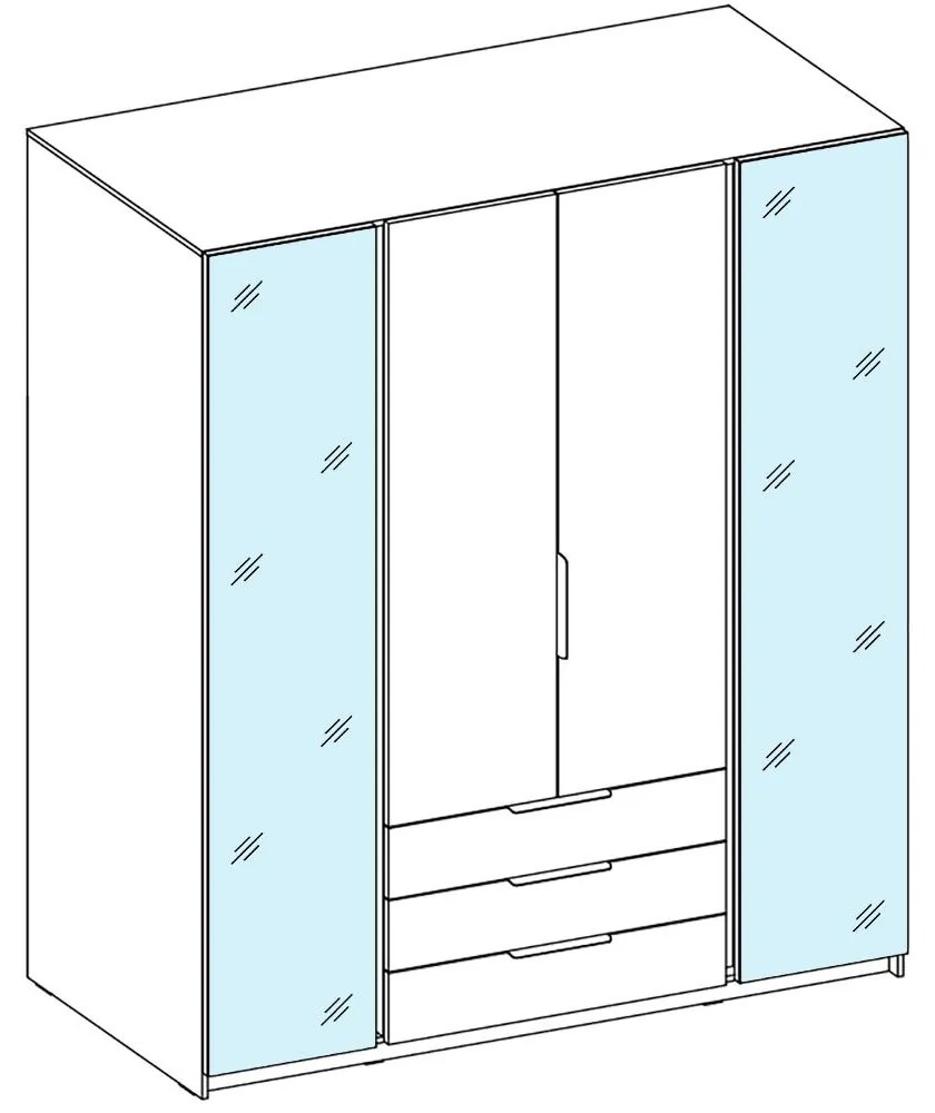 Šatní skříň KAJA 2LU 2F 3S | 200 cm | se zrcadly | VYSOKÁ | evoke/černá