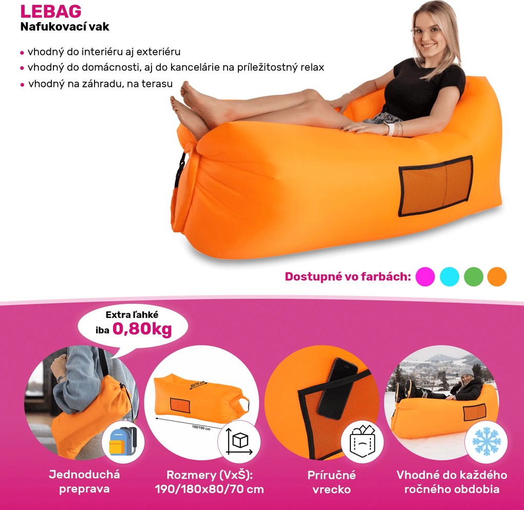 Nafukovací sedací vak/lazy bag, modrá, LEBAG