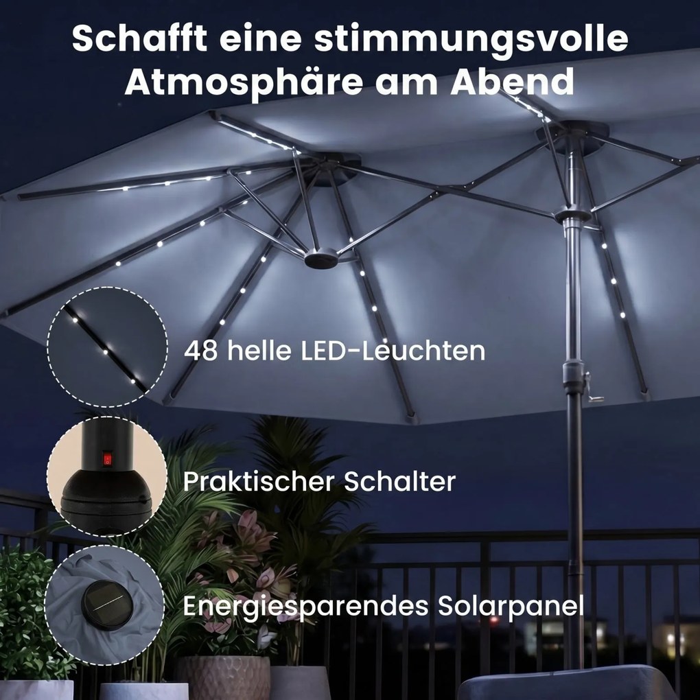 Costway 470 cm velký dvojitý deštník na terasu se 48 solárními LED
