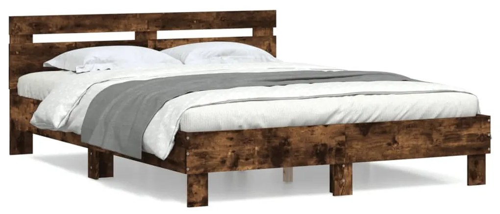 Rám postele s čelem kouřový dub 140 x 200 cm kompozitní dřevo,  3207424