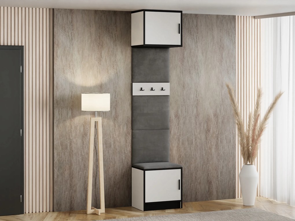 Šatní skříň s nástavcem panel tapicerowany ROJ 10 bílý + šedý