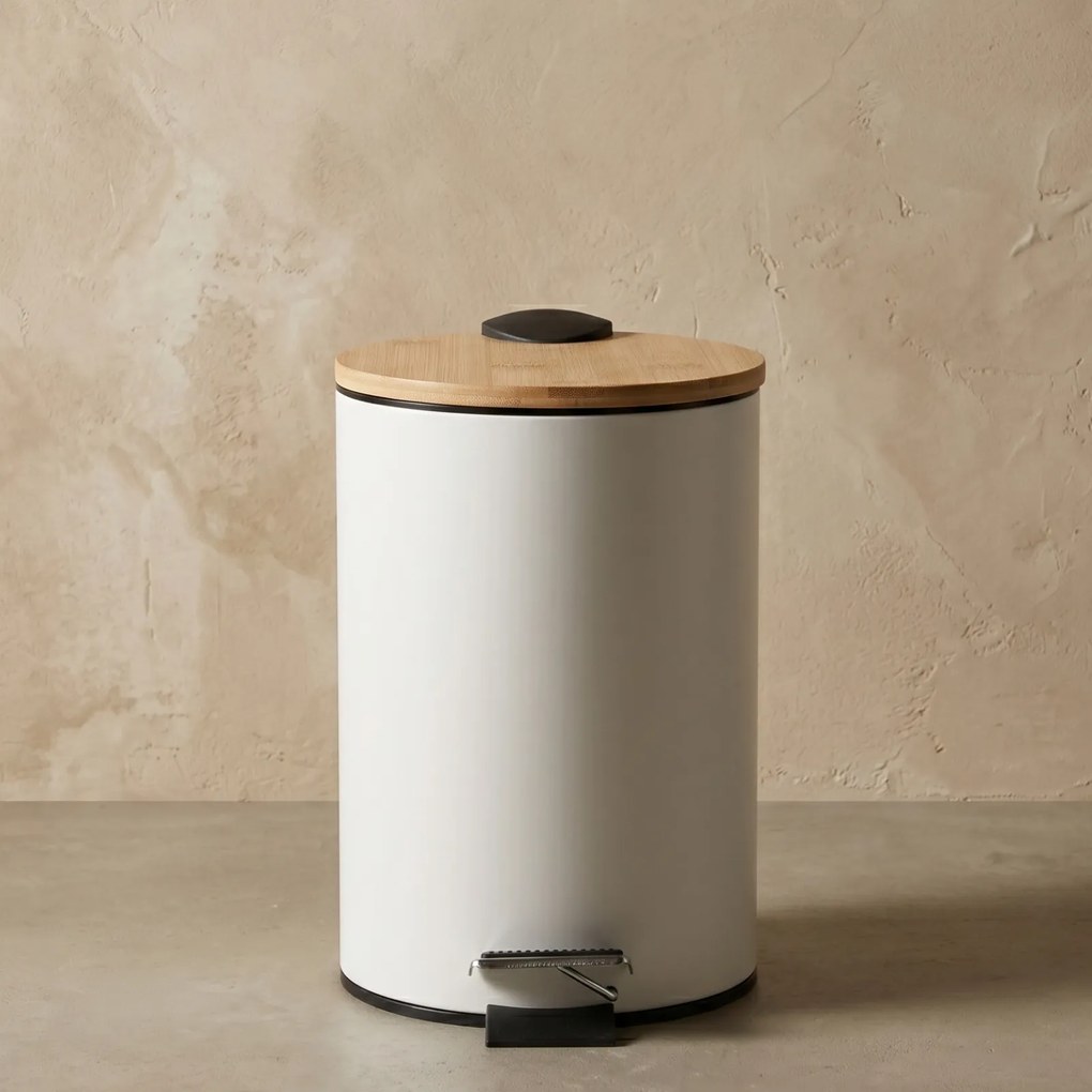 Odpadkový koš do koupelny s bambusem ZETRU, 3 l, bílý