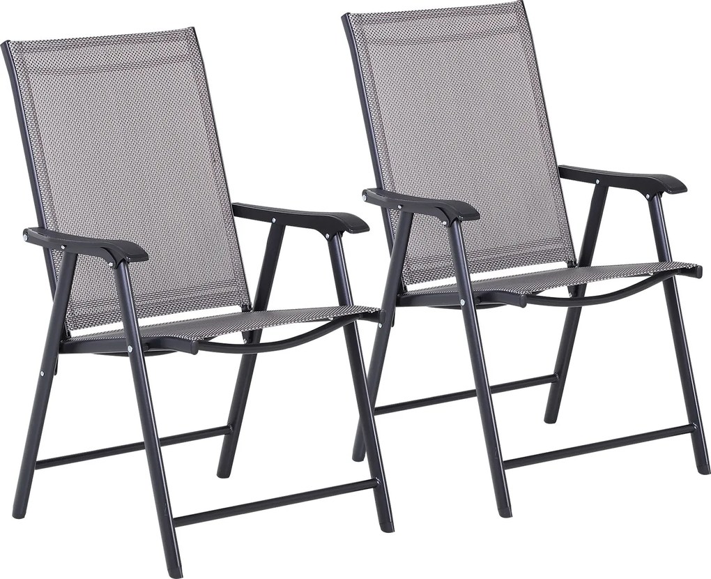 Sada skládacích židlí Outsunny s opěrkami 2 kusy, campingové a rybářské židle, kovové šedé 58 x 64 x 94 cm | Aosom