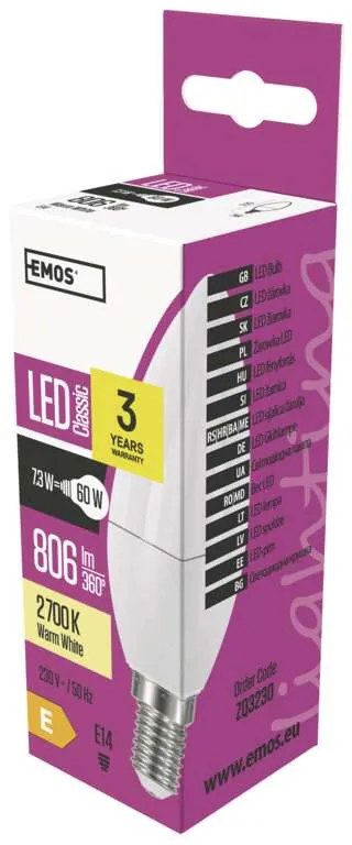 Emos lighting LED žárovka Classic Candle 7,3W E14 teplá bílá