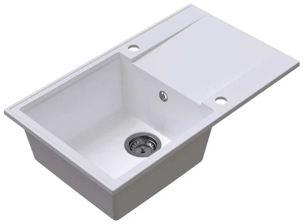 Sink Quality Sink55, kuchyňský granitový dřez 780x460x215 mm + grafitový sifon, bílá, SKQ-SINK.W.1KDOL.XB