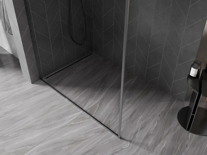 Mexen Kioto-XF sprchová zástěna Walk-in s rámem 130 x 202 cm, transparentní 10 mm, kartáčovaná "gun gray" - 800-130-104-66-00-X