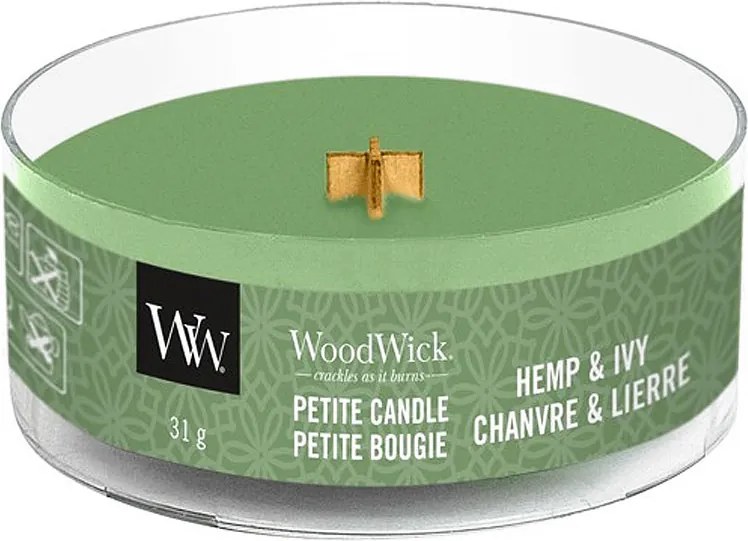 WoodWick – Petite Candle vonná svíčka Hemp &amp; Ivy (Konopí a břečťan), 31 g