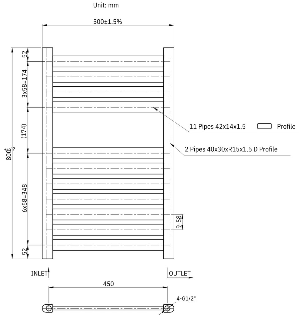 Gamma Artic, topné těleso 500x800 mm, 327 W, černá matná, GMA-ARCT-8050-BK