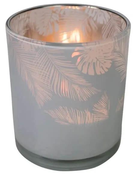 Svícen z mléčného skla s dekorem listů – Ø 7*8cm