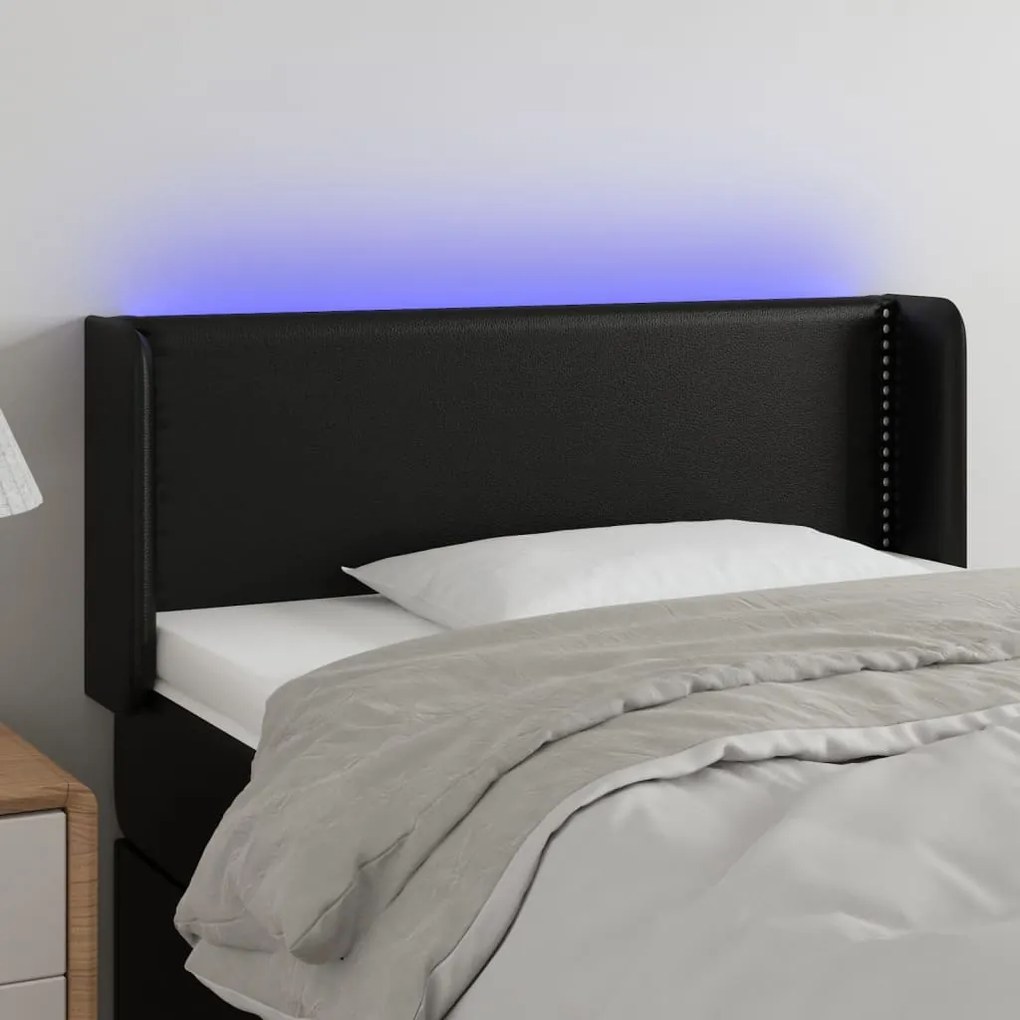 Čelo postele s LED černé 93 x 16 x 78/88 cm umělá kůže