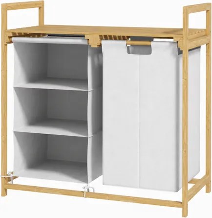 koš na prádlo, objem 83 l, bambus/látka, 70x70x36 cm, přírodní/krémová, Dekorino KP20260028