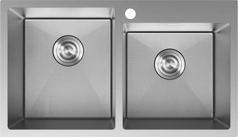 Mexen Xorin, 2-komorový nerezový dřez 780 x 450 mm, broušená ocel, vzor voština, 6441782000-01HC