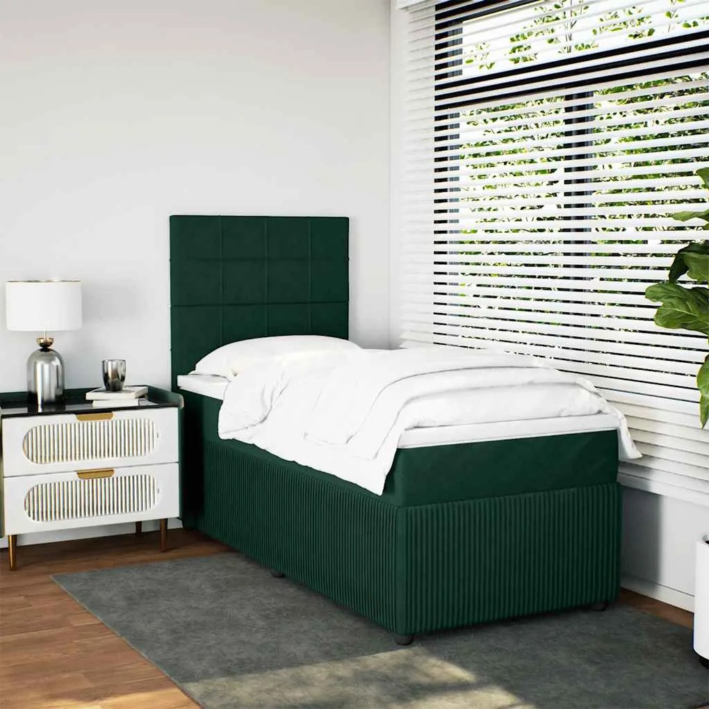 Box spring postel s matrací tmavě zelená 100x200 cm samet 3292265