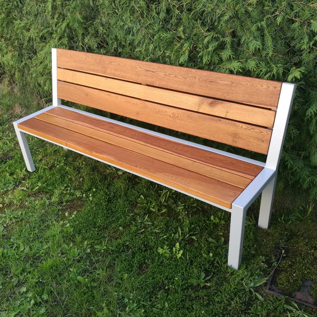 KULHÁNEK Zahradní lavice s kovovou hranou a nohami Délka: 210 cm, Odstín nátěru: olej - bezbarvý, Odstín podnože: bílá - RAL 9010