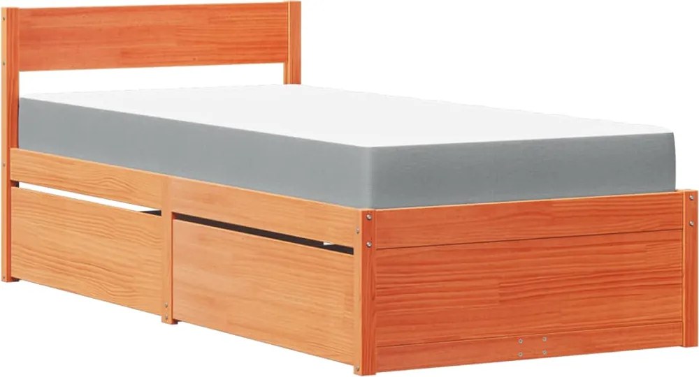 Postel se zásuvkami a matrací voskově hnědá 90x200 cm borovice 3281909