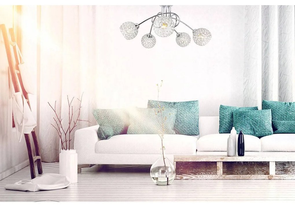 Stropní svítidlo Crystal, 5x stříbrné křišťálové stínítko, ch