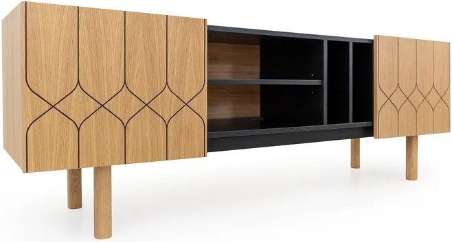 Černý/přírodní TV stolek v dekoru dubu 175x60 cm Porto – Woodman