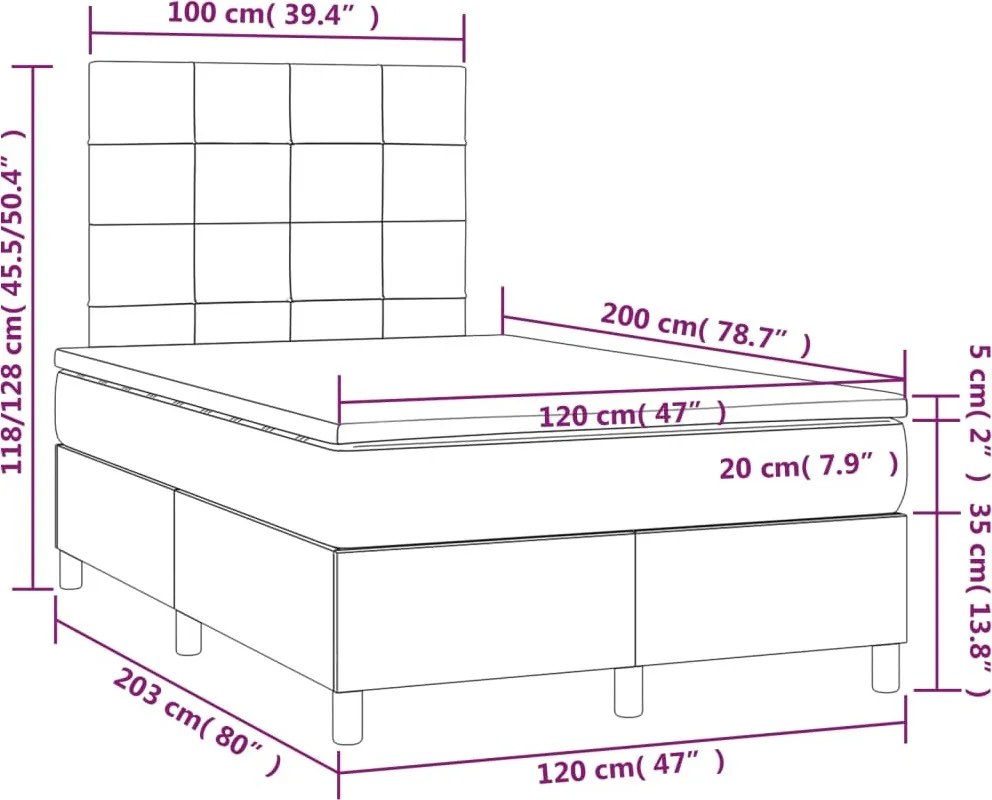 vidaXL Box spring postel s matrací 120x200 cm textil [3142321] Barva: tmavě hnědá