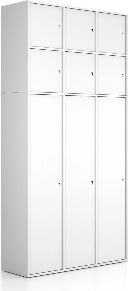 Nástavba pro skříně FRAME, 6x dveře, 1299 x 450 x 854 mm, cylindrický zámek, bílá