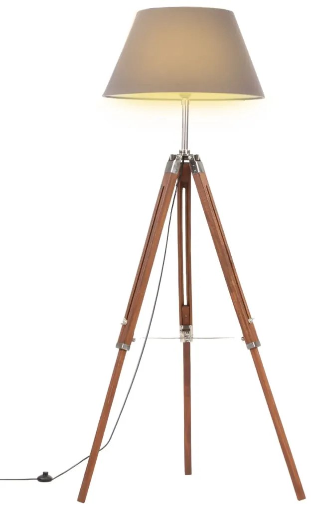Stojací lampa stativ medově hnědá a šedá masivní teak 141 cm 288078
