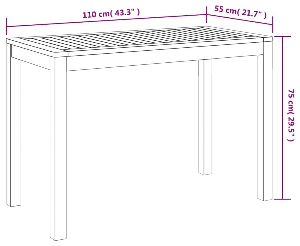 Zahradní jídelní stůl 110 x 55 x 75 cm masivní akáciové dřevo