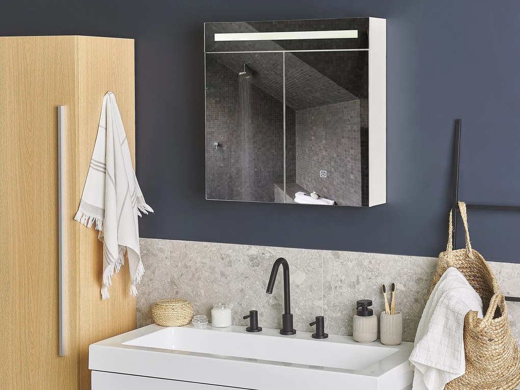 Koupelnová zrcadlová skříňka s LED osvětlením JARAMILLO Beliani