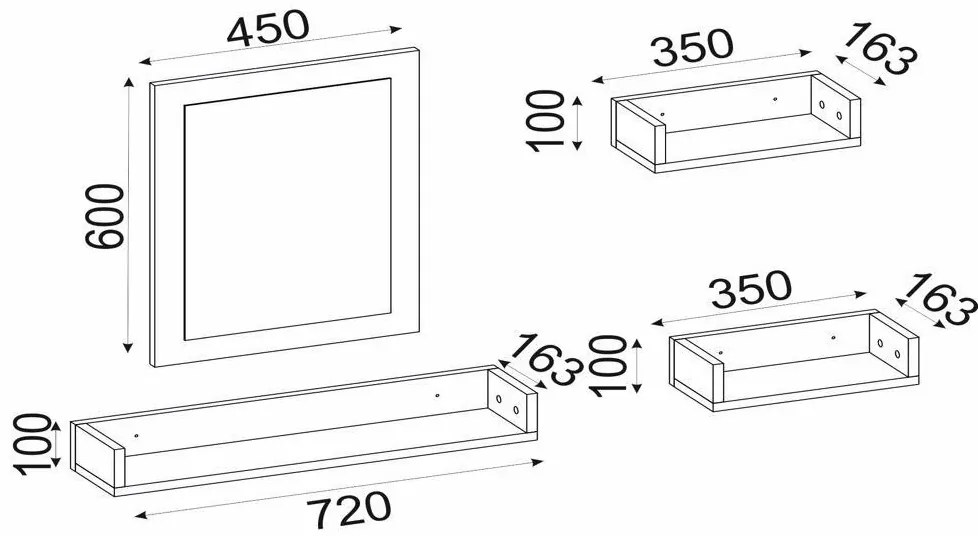 Zrcadlo se závěsnými policemi KILMORE bílá